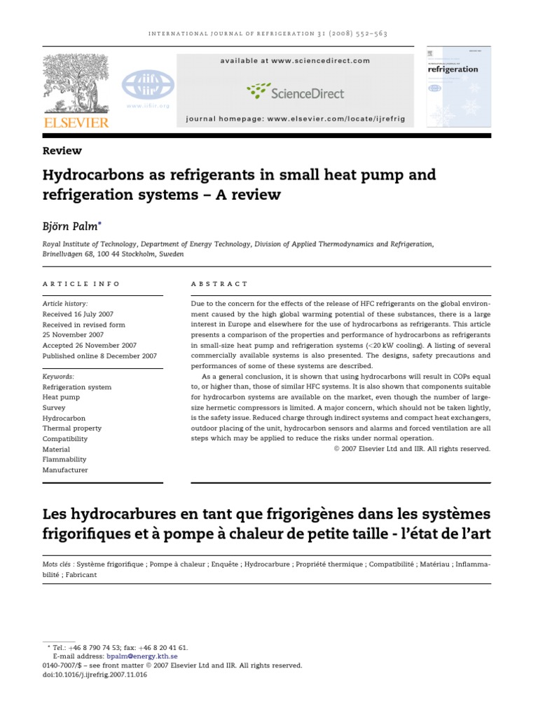 Hydrocarbons As Refrigerants in Small Heat Pump and Refrigeration | PDF | Chlorofluorocarbon ...