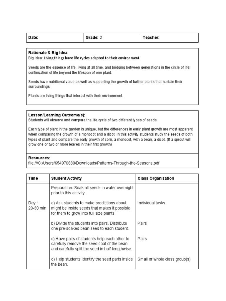 Dicot Monocot Comparison Lesson Plan | PDF | Seed | Maize