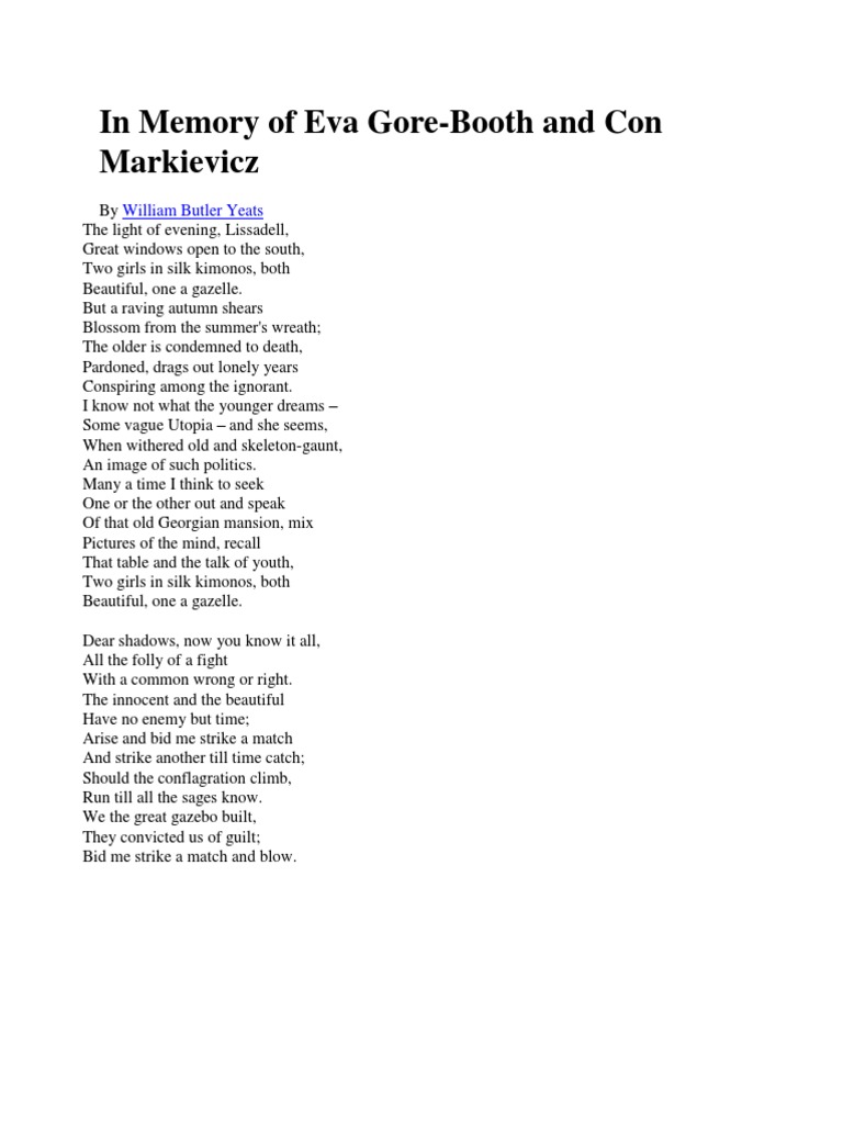 In Memory of Eva Gore-Booth and Con Markievicz: William Butler Yeats | PDF