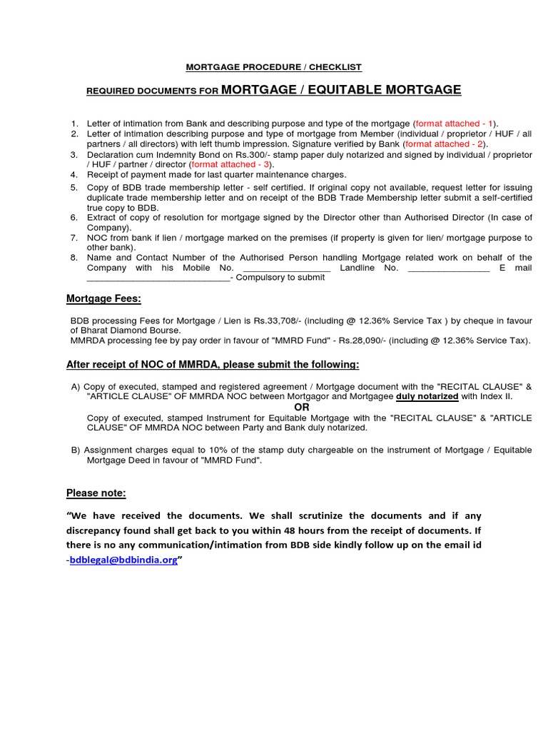 Mortgage Procedure and NOC Checklist | PDF | Mortgage Law | Private Law