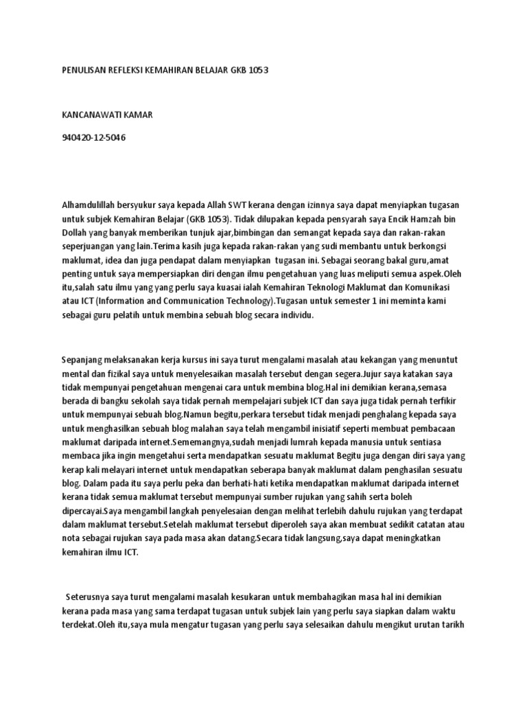 Refleksi Kemahiran Belajar GKB 1053 | PDF