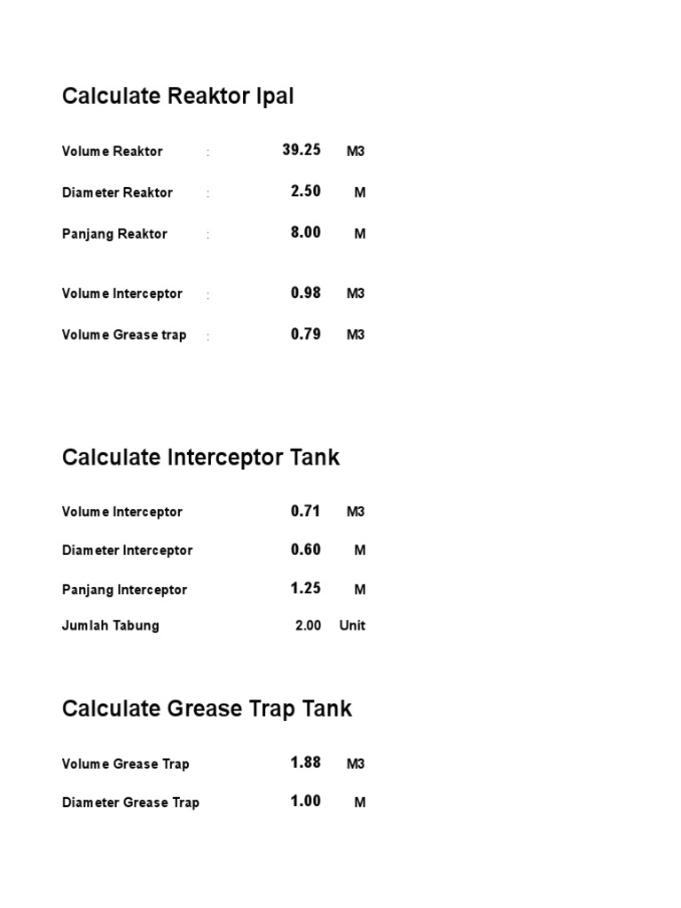 Calculate Reaktor Ipal: Volume Reaktor M3 Diameter Reaktor M Panjang ...