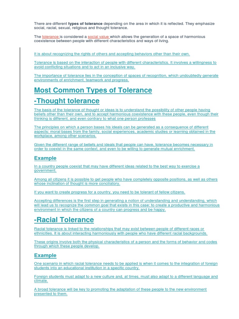 Most Common Types of Tolerance - Thought Tolerance: Example | PDF ...
