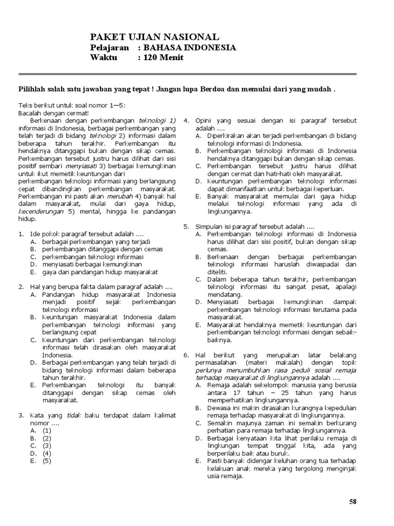 Soal Un Bahasa Indonesia Kls Xii (Lat 32) | PDF