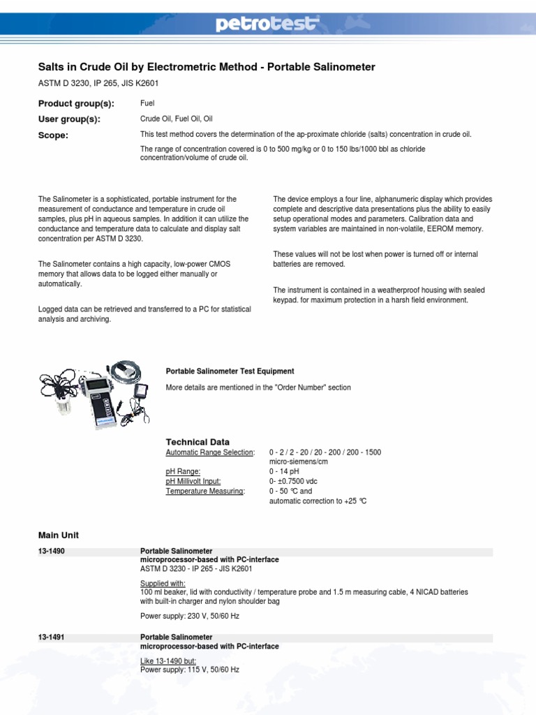 Salinómetro PETROTEST | PDF | Sodium Chloride | Ph