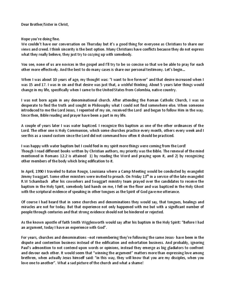Dear Brother Sister in Christ | PDF | Baptism | God In Christianity