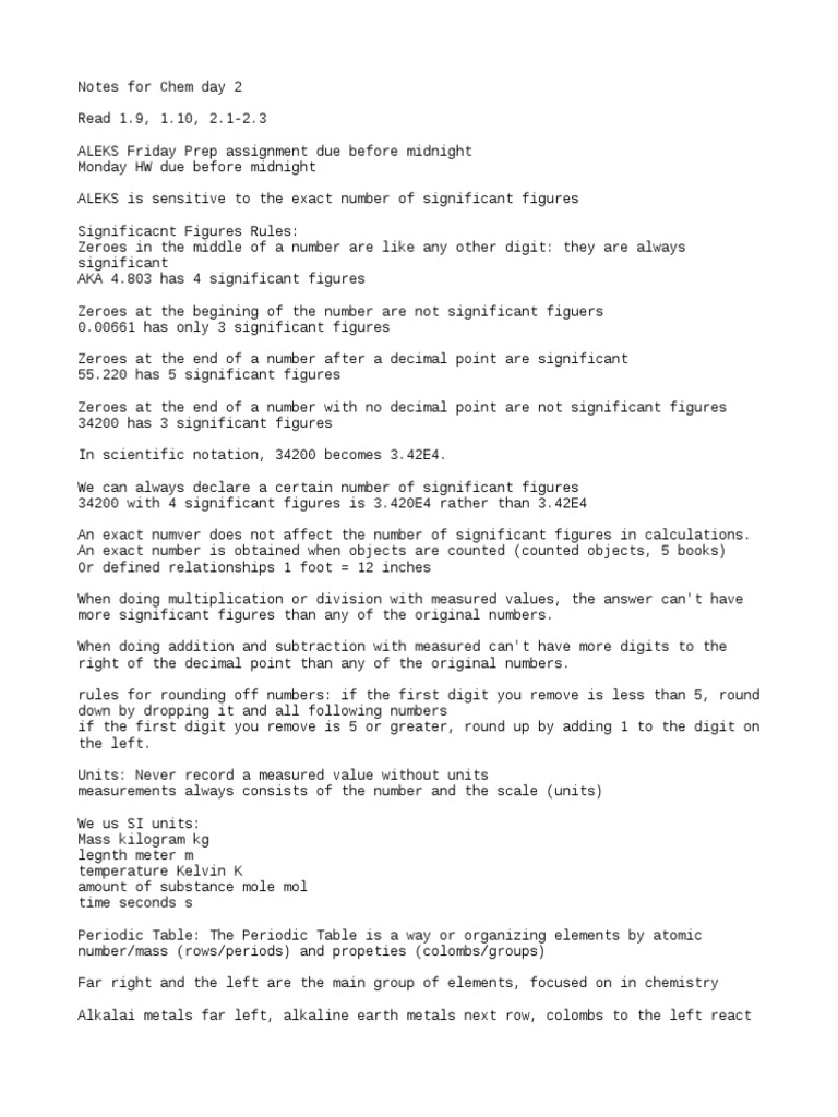 Chem 150 Notes Day 2 | PDF | Significant Figures | Chemical Elements