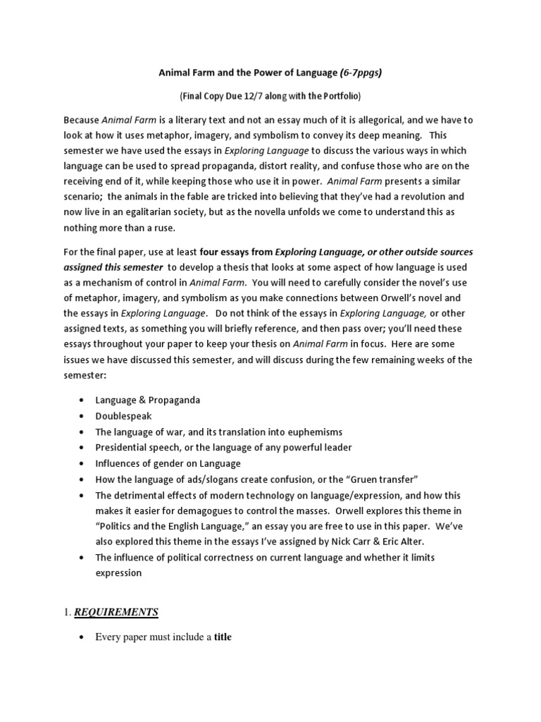 The Power of Language in Animal Farm | PDF | Essays | Semiotics