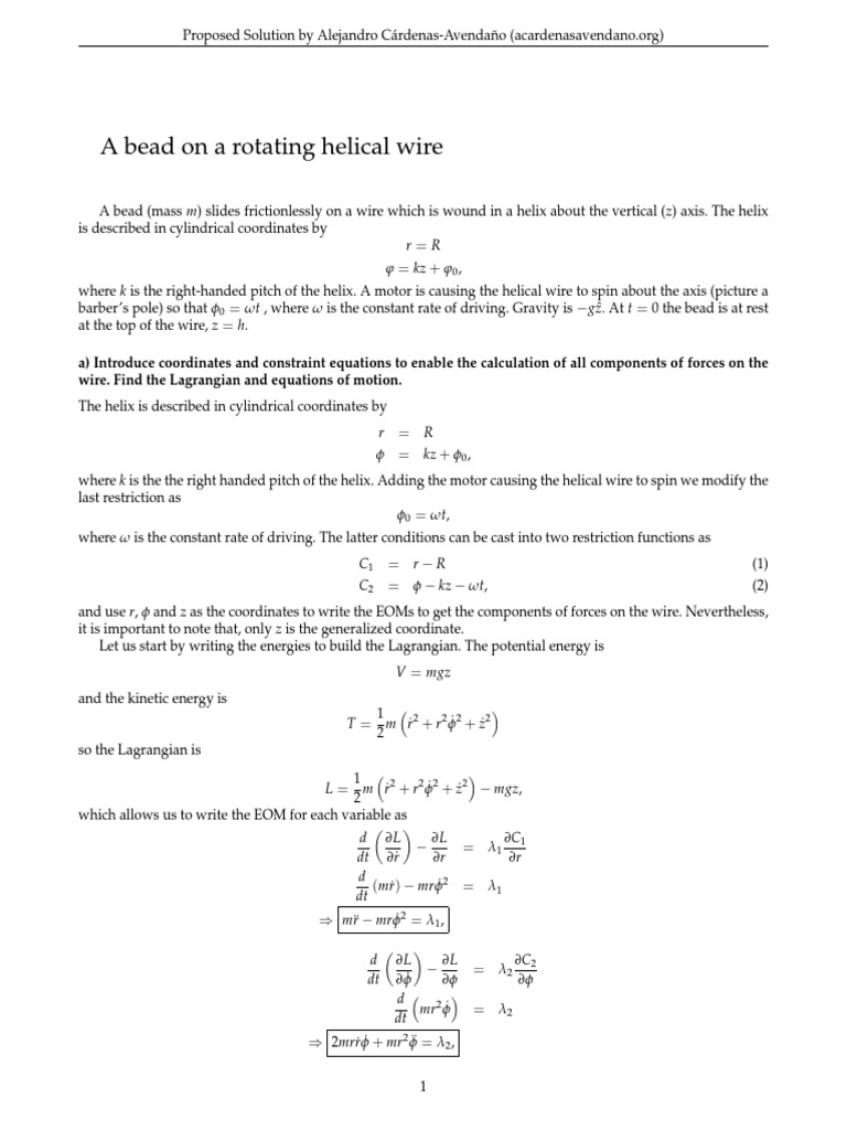 A Bead On A Rotating Helical Wire | PDF | Helix | Lagrangian Mechanics