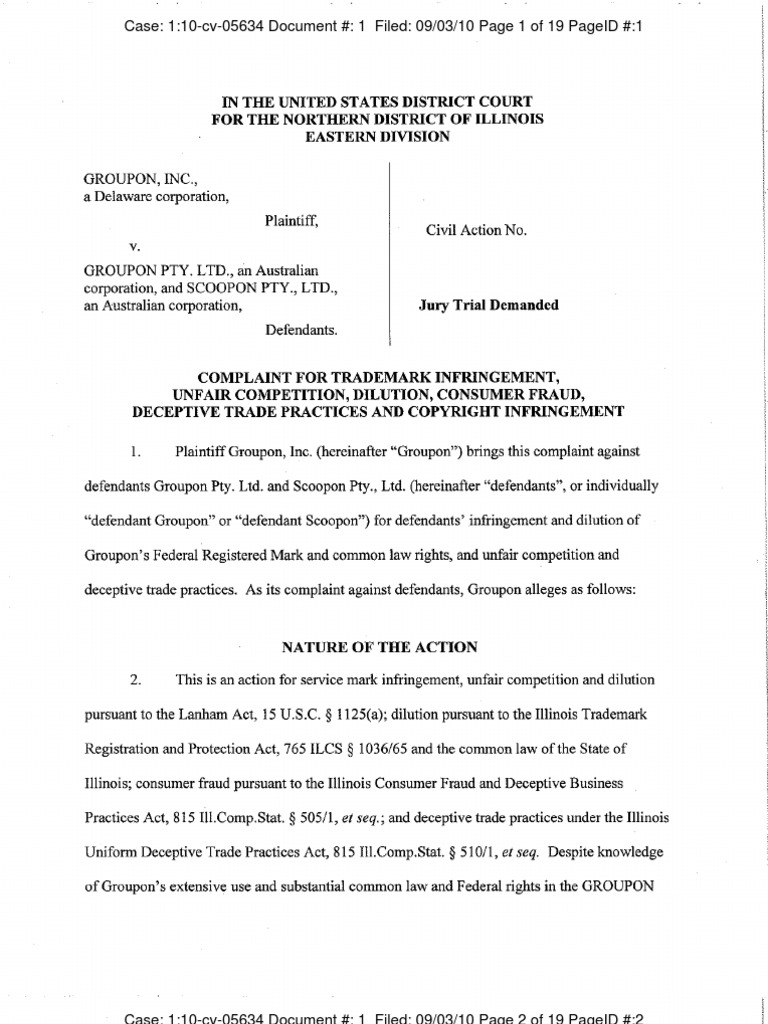 Groupon Trademark Infringement Complaint | PDF | Trademark Dilution ...