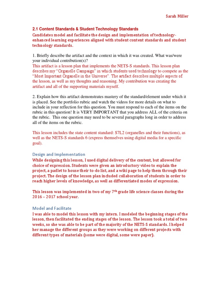 2.1 Content Standards & Student Technology Standards: Design and ...