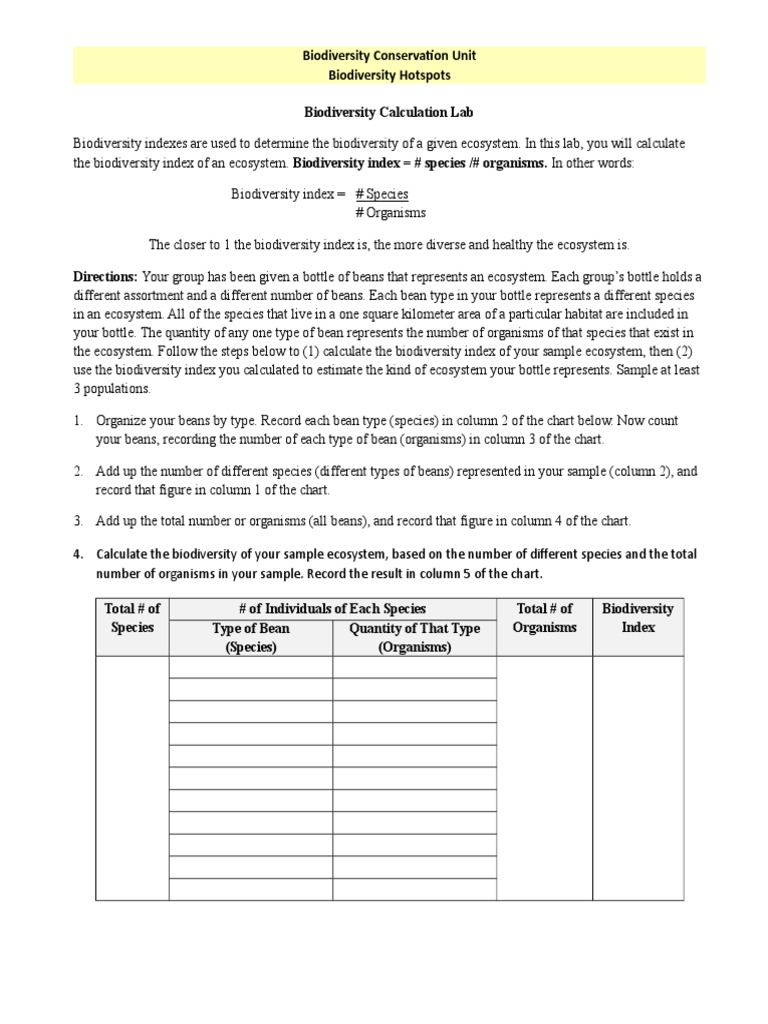 Biodiversity Lab Handout | PDF | Biodiversity | Forests