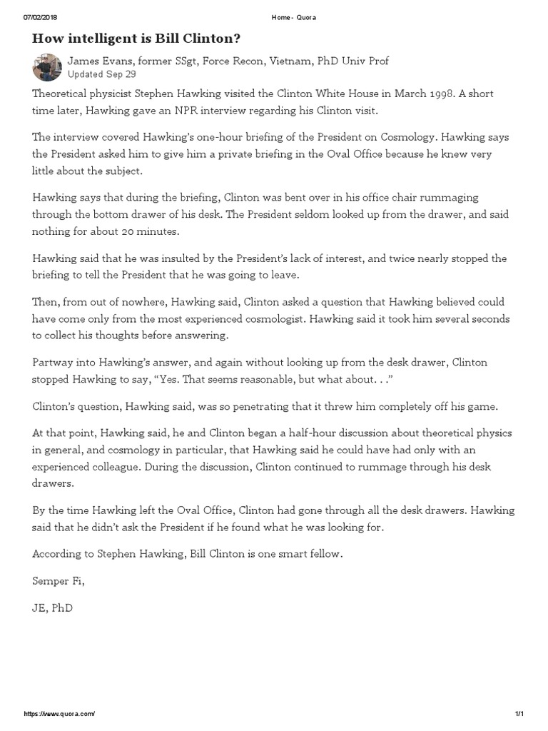 How Intelligent Is Bill Clinton | PDF