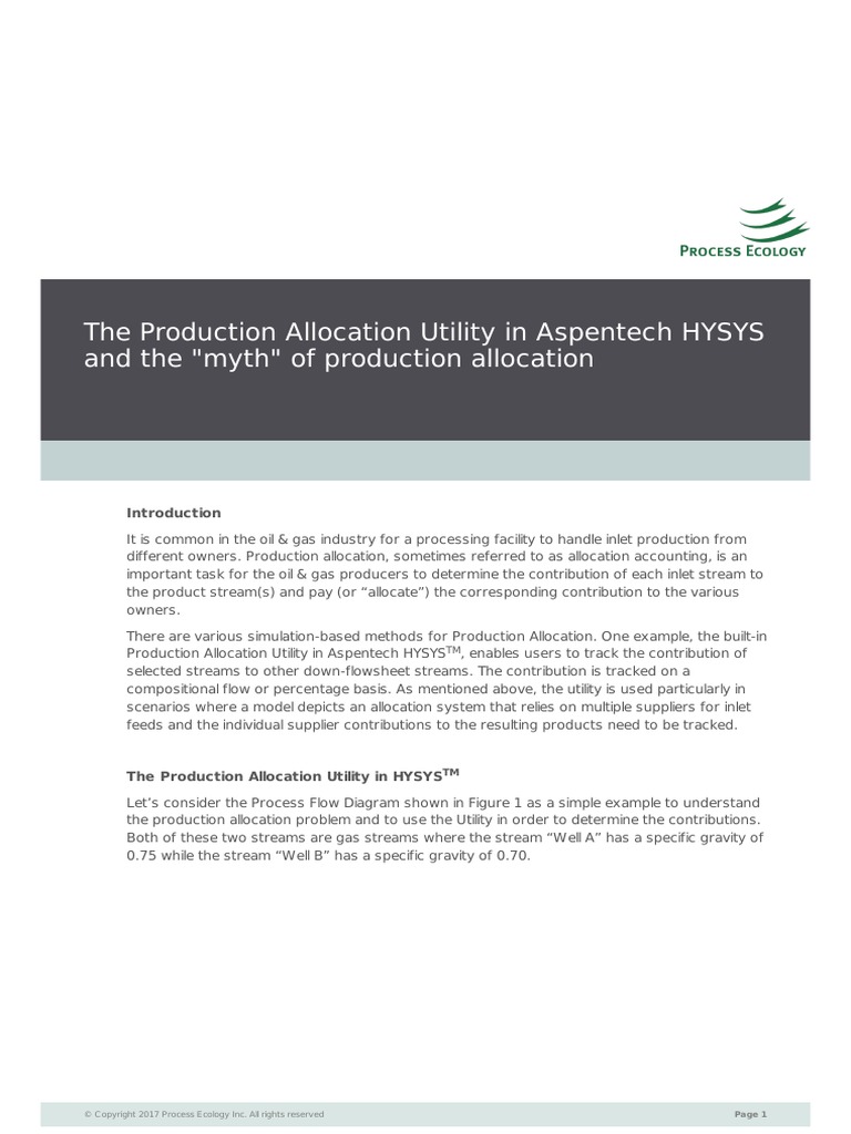 The Production Allocation Utility in Aspentech Hysys and The Myth of ...