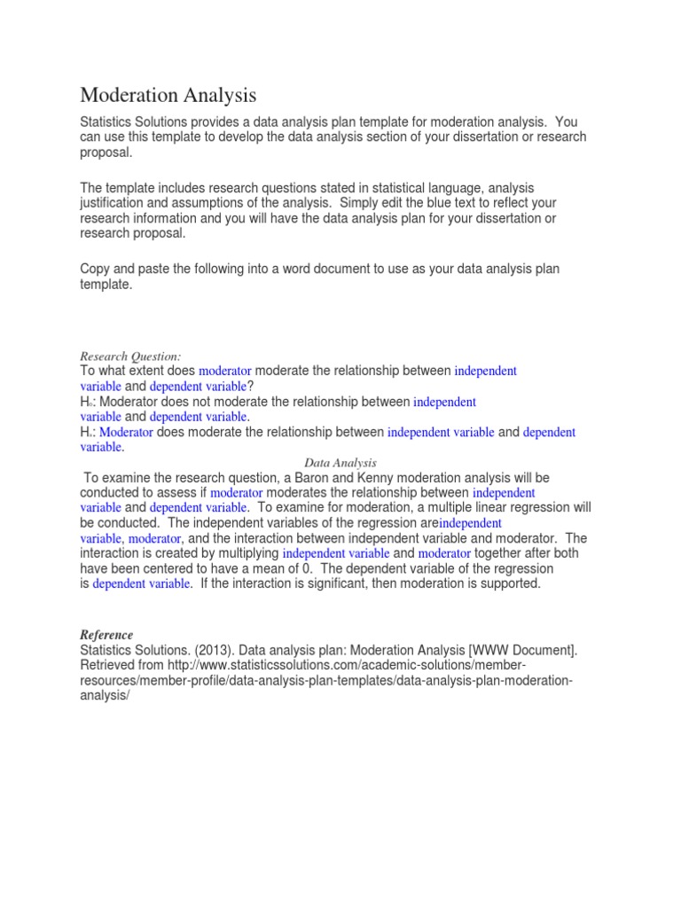 Moderation Analysis Data Plan Template | PDF