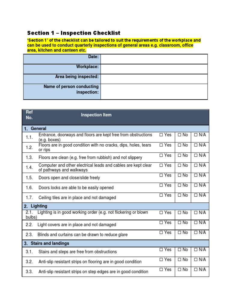 Section 1 - Inspection Checklist: Ref No. Inspection Item | PDF ...