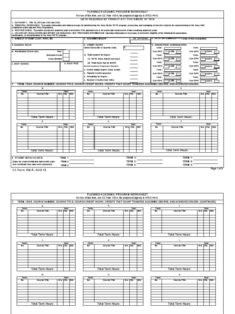 Planned Academic Program Worksheet Data Required by Privacy Act ...