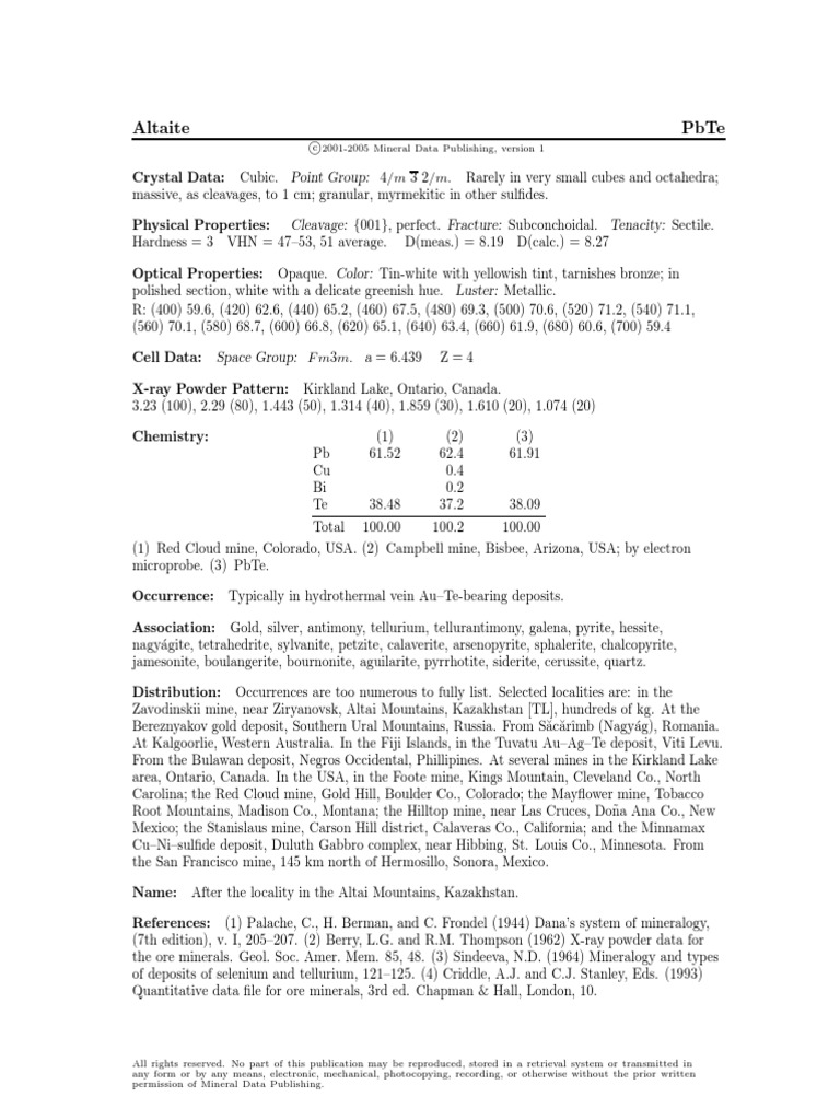 Altaite Pbte: Crystal Data | Download Free PDF | Native Element ...