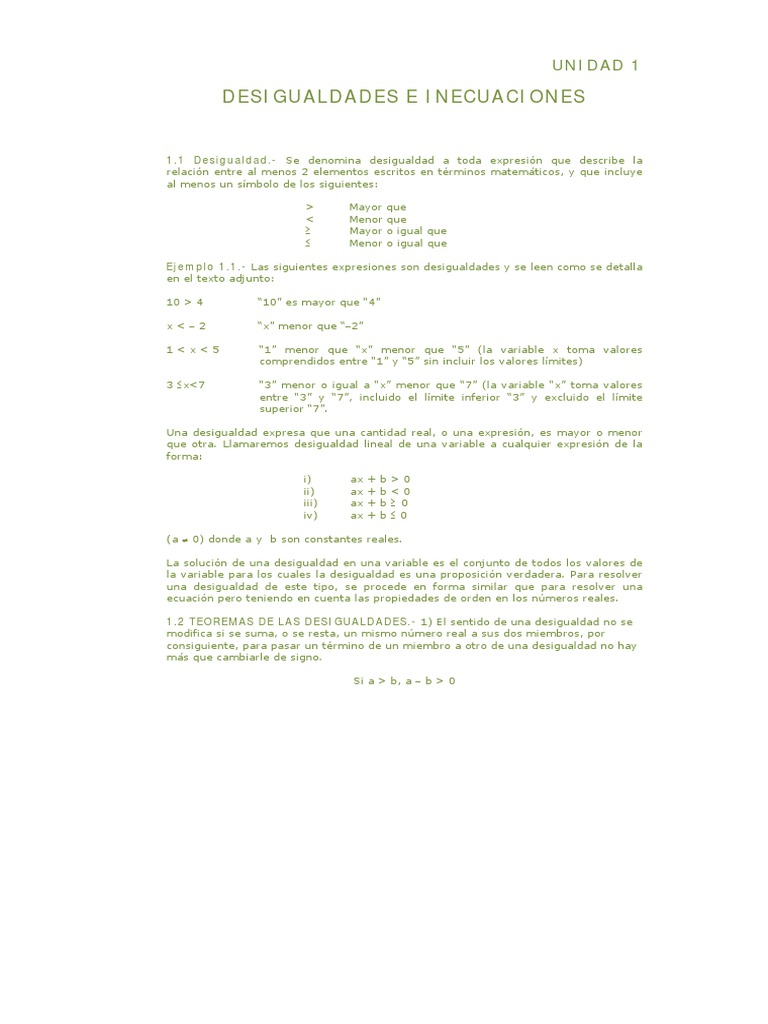 Desigualdades e Inecuaciones | PDF | Desigualdad (Matemáticas) | Intervalo (Matemáticas)
