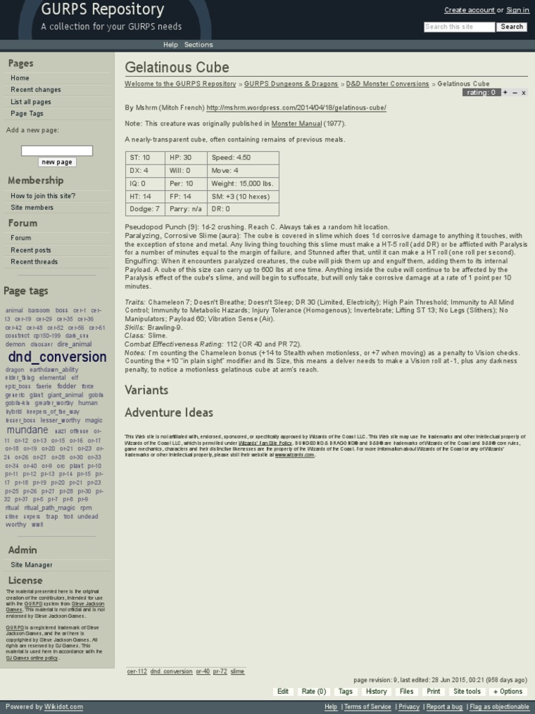 Gelatinous Cube - GURPS Repository | PDF | Dungeons & Dragons | Wizards ...