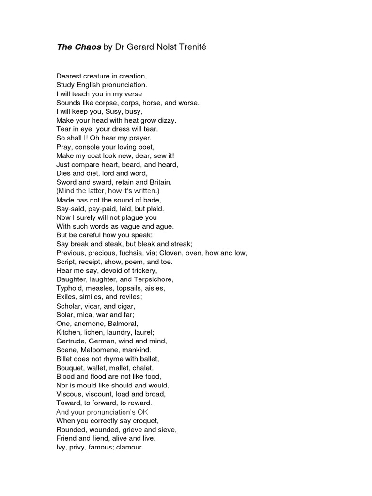 The Chaos Poem About Language | PDF