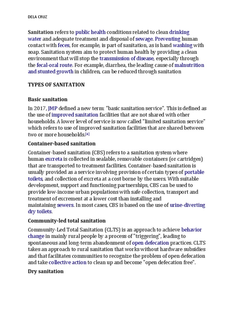Sanitation Refers To: Types of Sanitation Basic Sanitation | Download ...