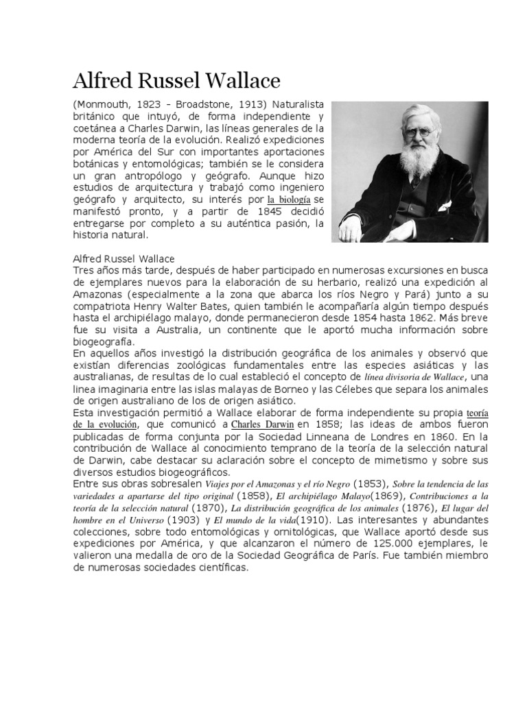 Alfred Russel Wallace Biografia | PDF | Alfred Russel Wallace | Charles Darwin