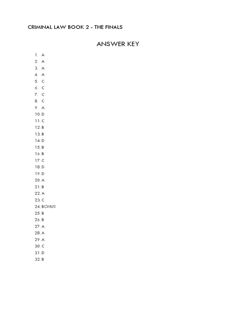 Answer Key: Criminal Law Book 2 - The Finals | PDF