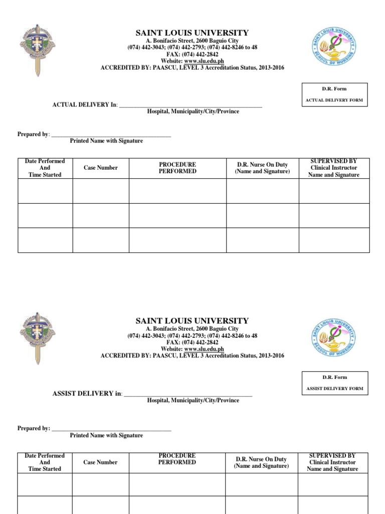 Saint Louis University: D.R. Form | Download Free PDF | Nursing ...