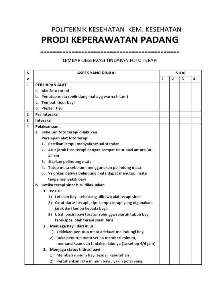 Lembar Observasi - Foto Terapi | PDF