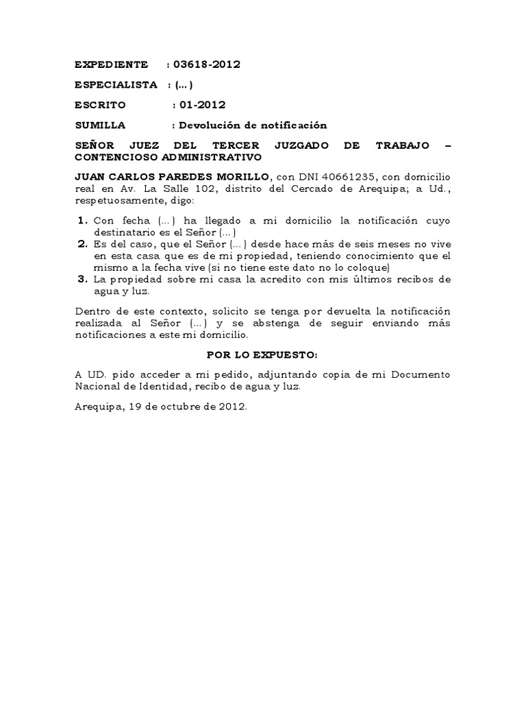 Escrito Devolucion de Expediente | PDF