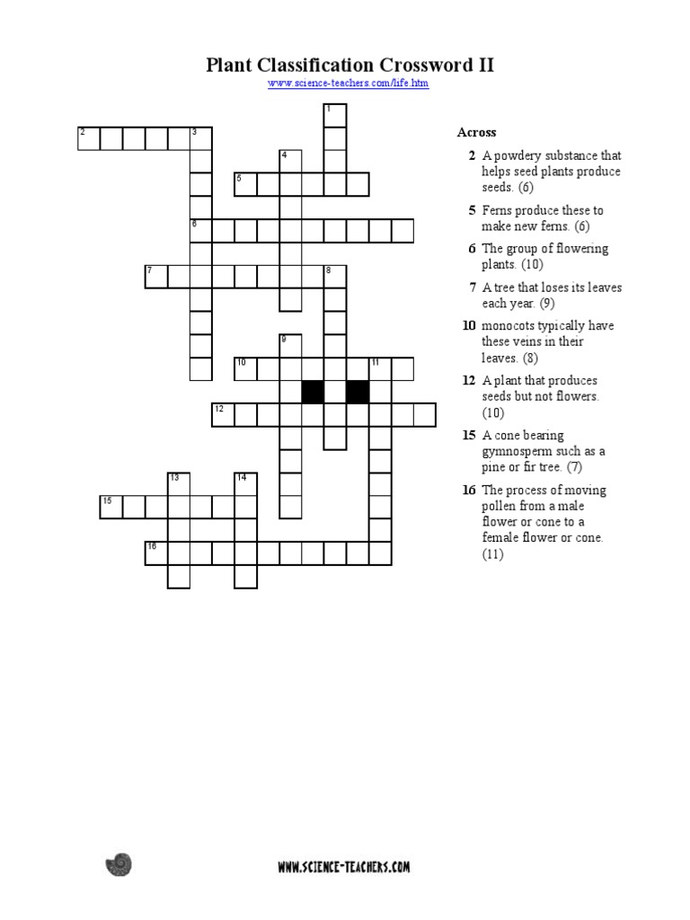 Plant Classification Crossword II: Across 2 A Powdery Substance That ...