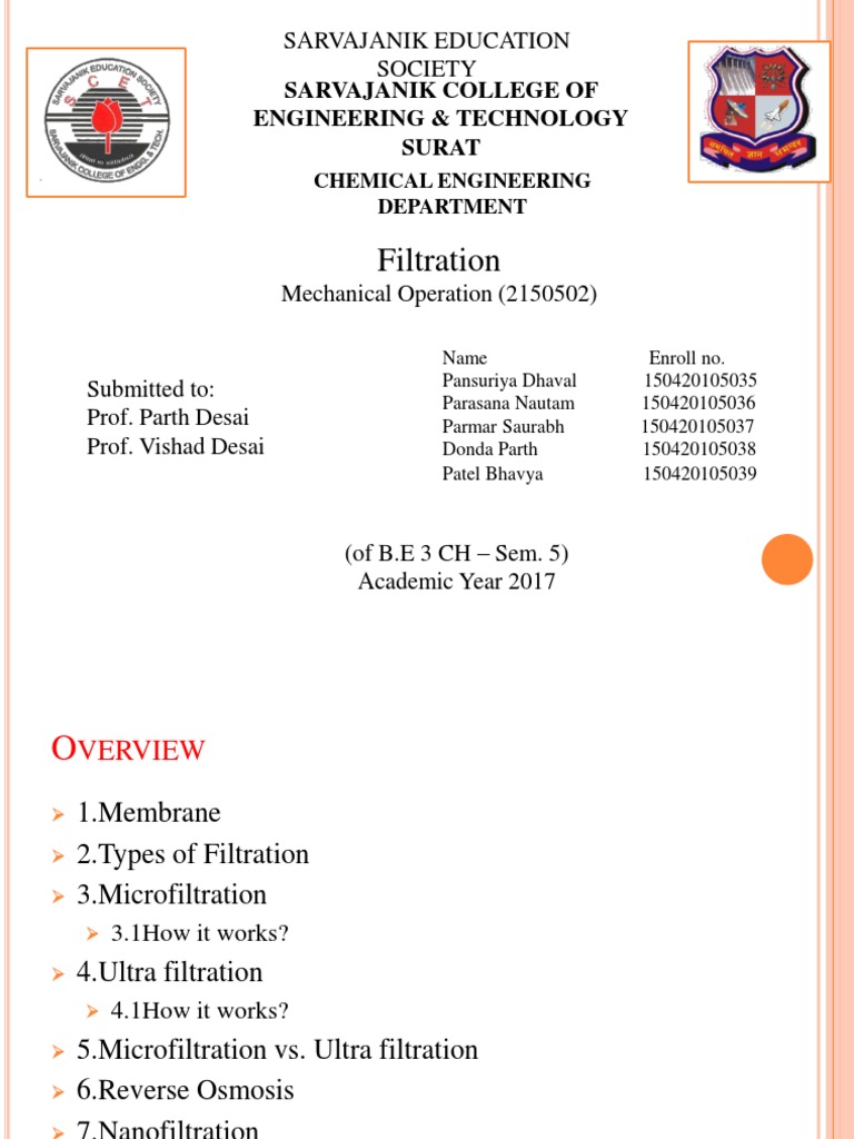 Filtration: Sarvajanik College of Engineering & Technology Surat | PDF ...