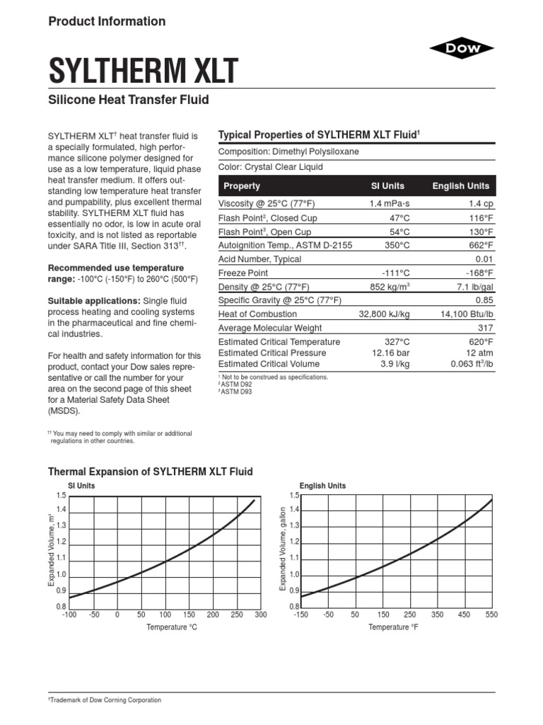 Syltherm XLT PDF | PDF | Density | Heat Transfer