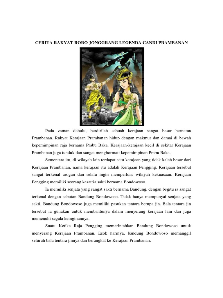 Cerita Rakyat Roro Jonggrang Legenda Candi Prambanan | PDF