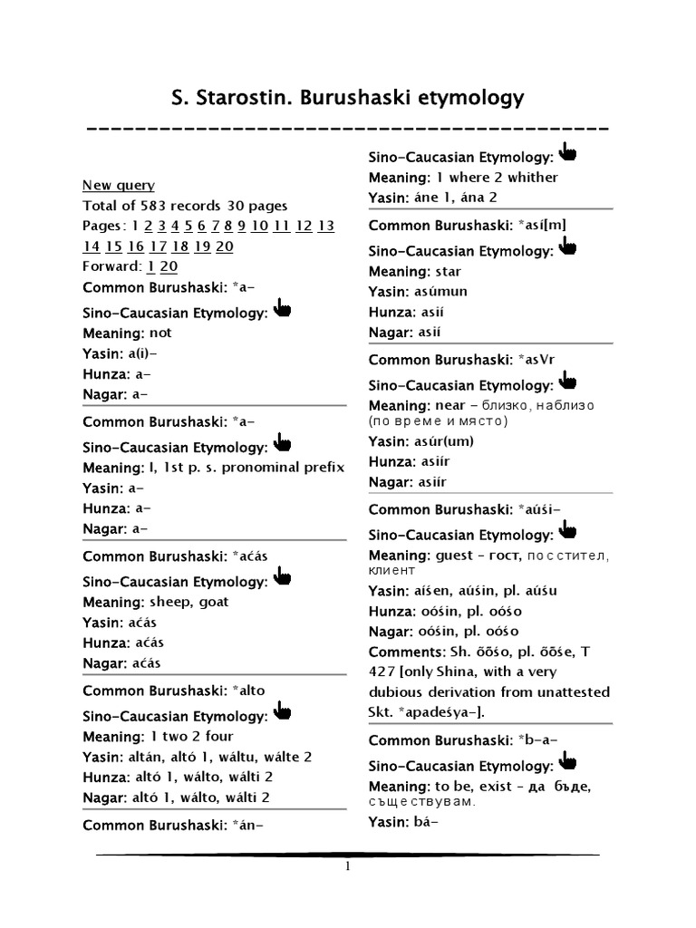 ''Burushaski Etymology'' (S. Starostin) | PDF | Language Families ...