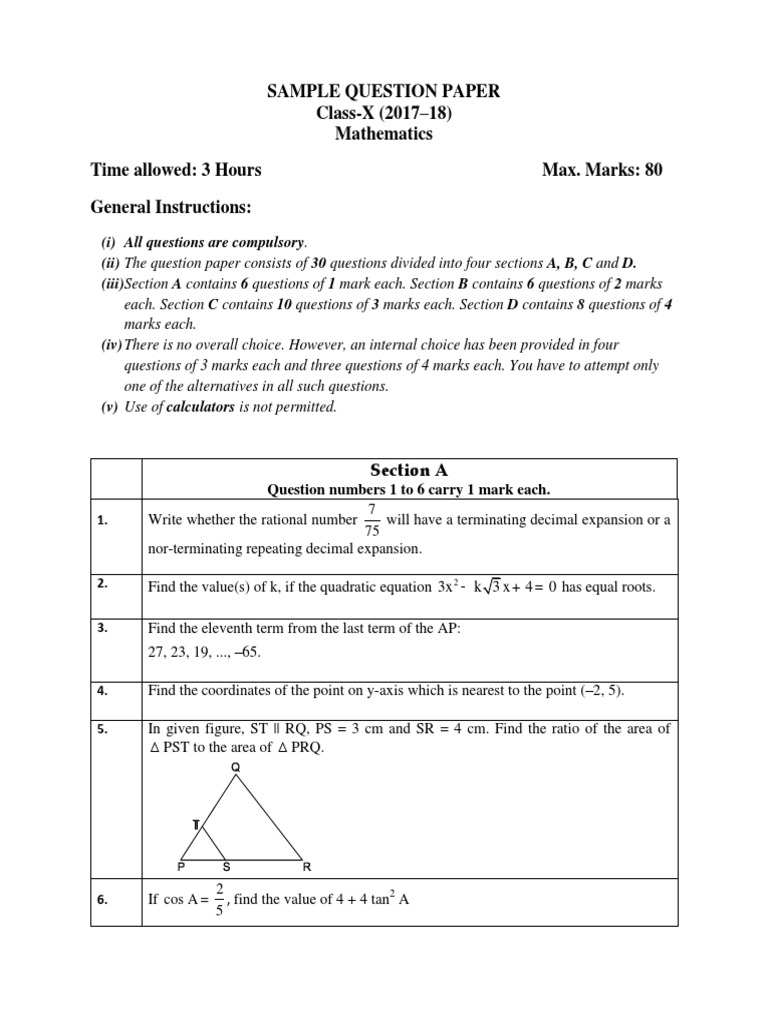 Sample Question Paper Class-X (2017-18) Mathematics Time Allowed: 3 ...