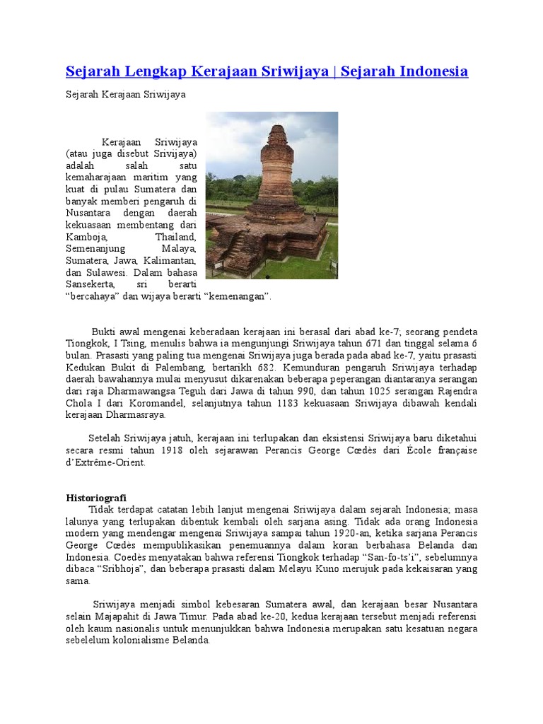 Sejarah Lengkap Kerajaan Sriwijaya | PDF