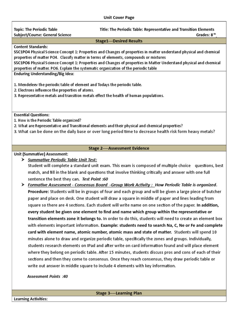 Summative Periodic Table Unit Test | PDF | Periodic Table | Test ...