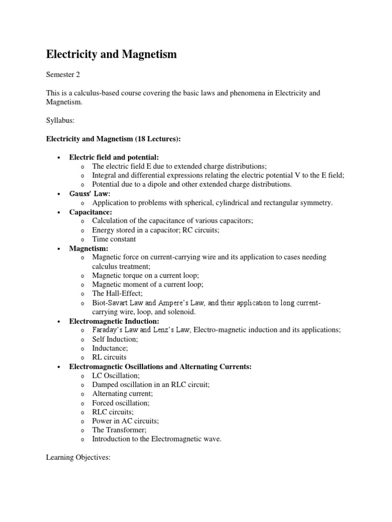 UWI PHYS1421&2 Syllabus | PDF | Physics | Special Relativity