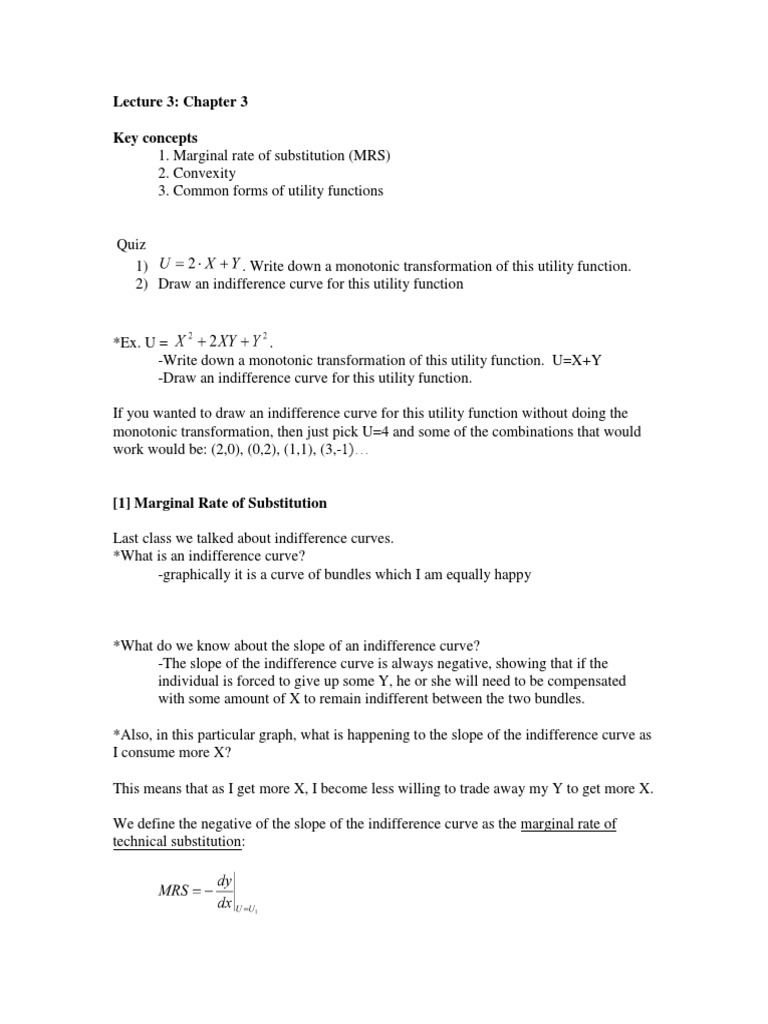 Lecture 3: Chapter 3 Key Concepts | PDF | Utility | Mathematical Analysis