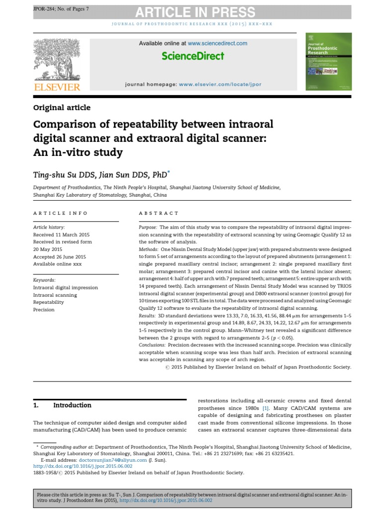 Intraoral vs Extraoral Scanner Repeatability | PDF | Image Scanner ...