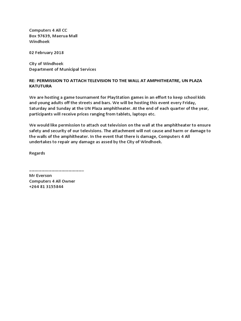 Re: Permission To Attach Television To The Wall at Amphitheatre, Un ...