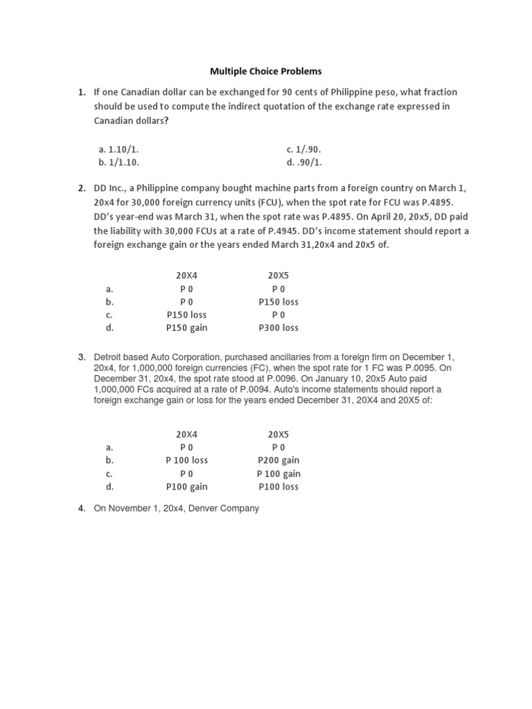 Multiple Choice Problems | PDF