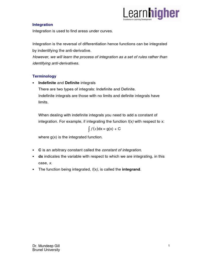Integration basics in 40 characters | PDF | Integral | Derivative
