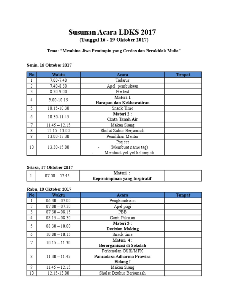 Susunan Acara Ldks Terbaru | PDF