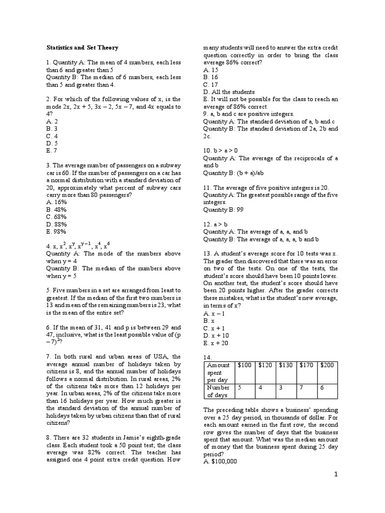 Statistics and Set Theory | PDF | Standard Deviation | Mean