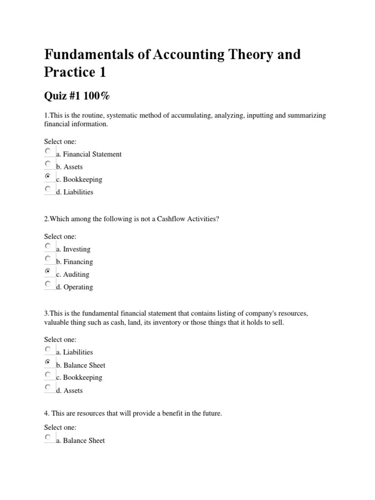 Fundamentals of Accounting Theory and Practice 1 Quizzes | PDF ...