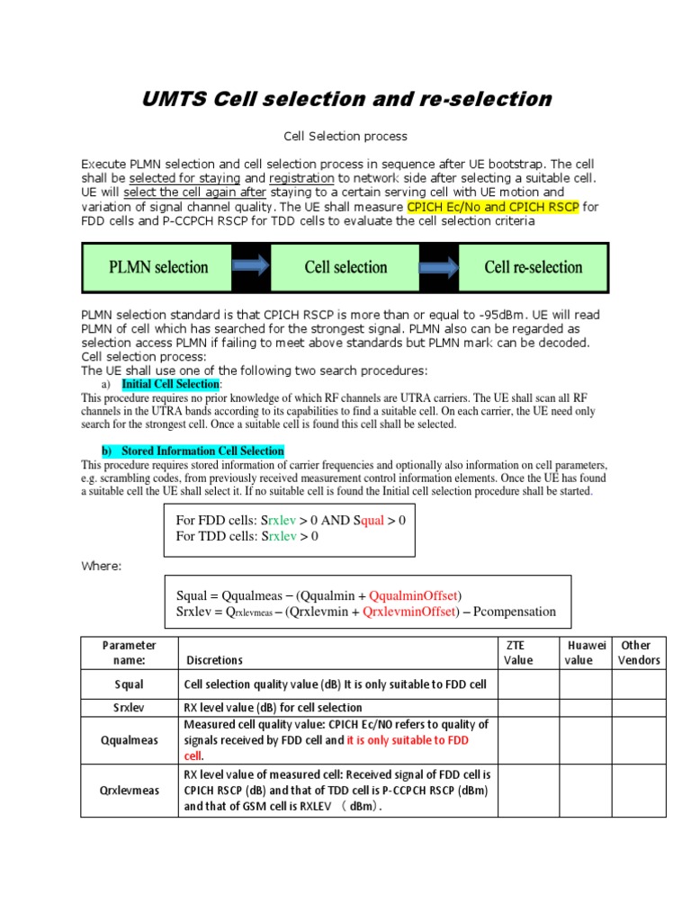 UMTS Cell Selection and Reselection | PDF | Electronic Engineering ...
