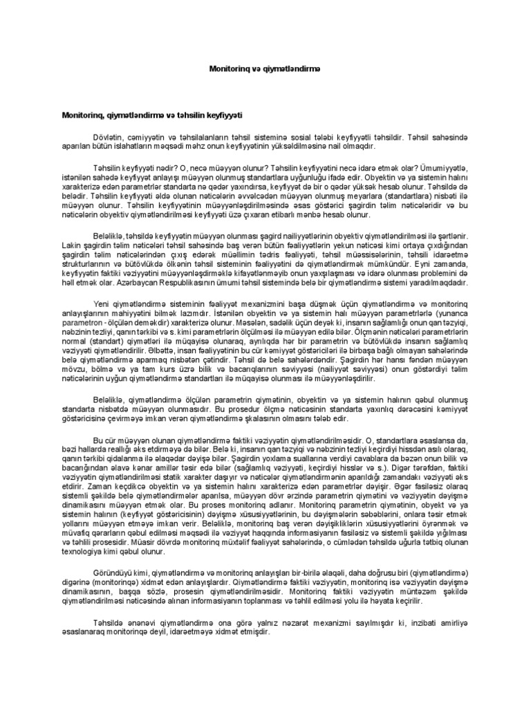 Monitorinq VƏ Qiymətləndirmə | PDF